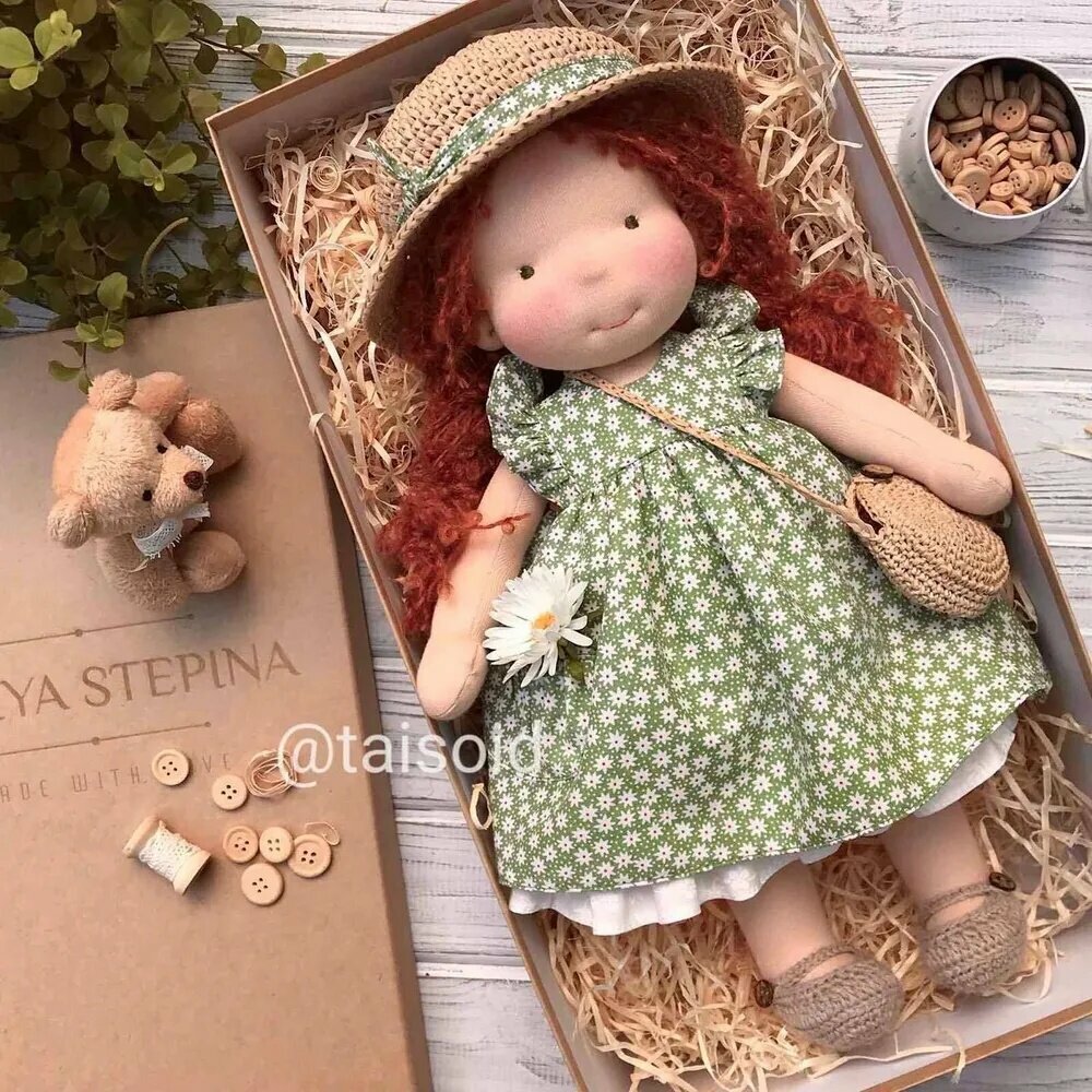 Waldorfdoll Кукла для девочки мягкая с одеждой текстильная тряпичная с длинными волосами интерьерная ручной работы