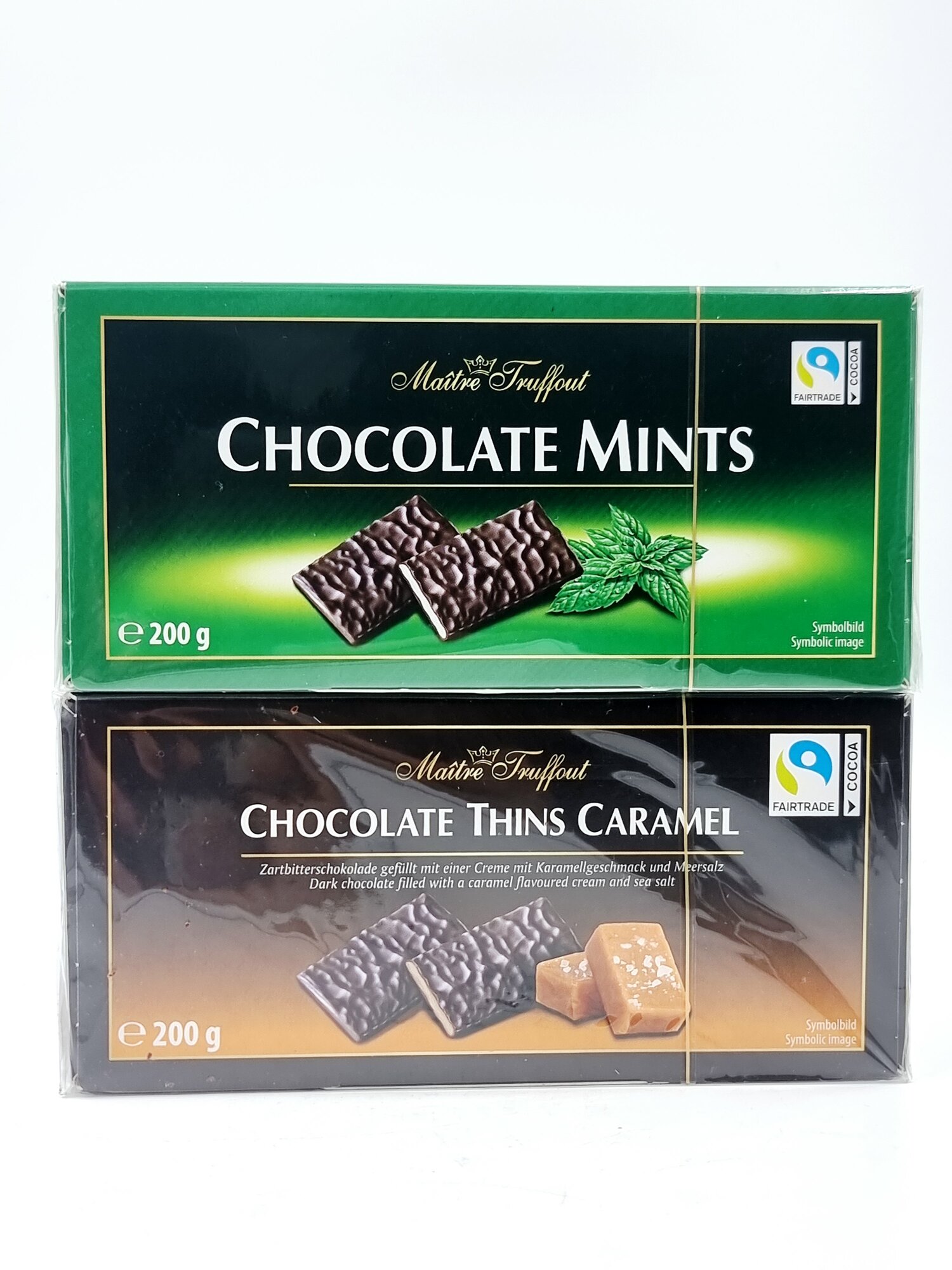 Ассорти шоколада Maitre Truffout c начинками (мята и соленая карамель) 400 г (2 пачки по 200 г), Австрия