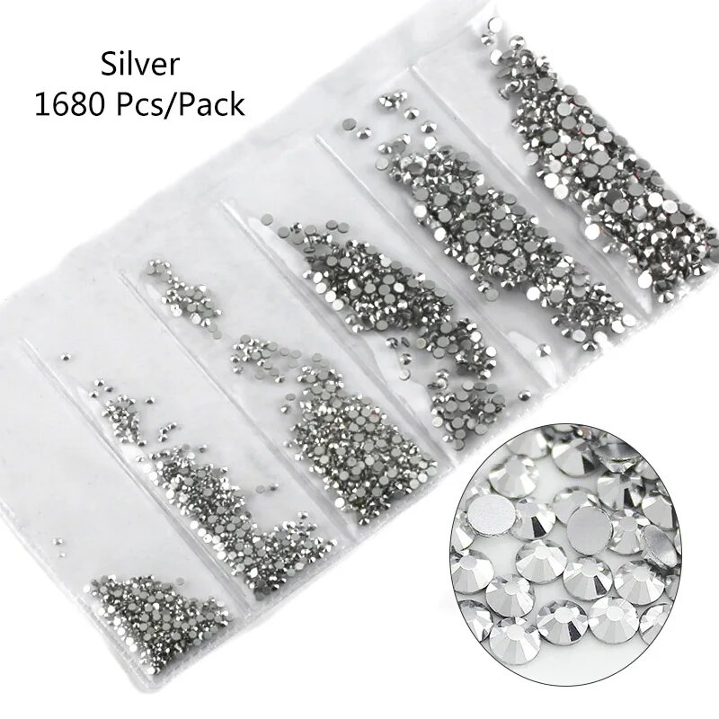 Набор страз для ногтей Silver 1680 шт