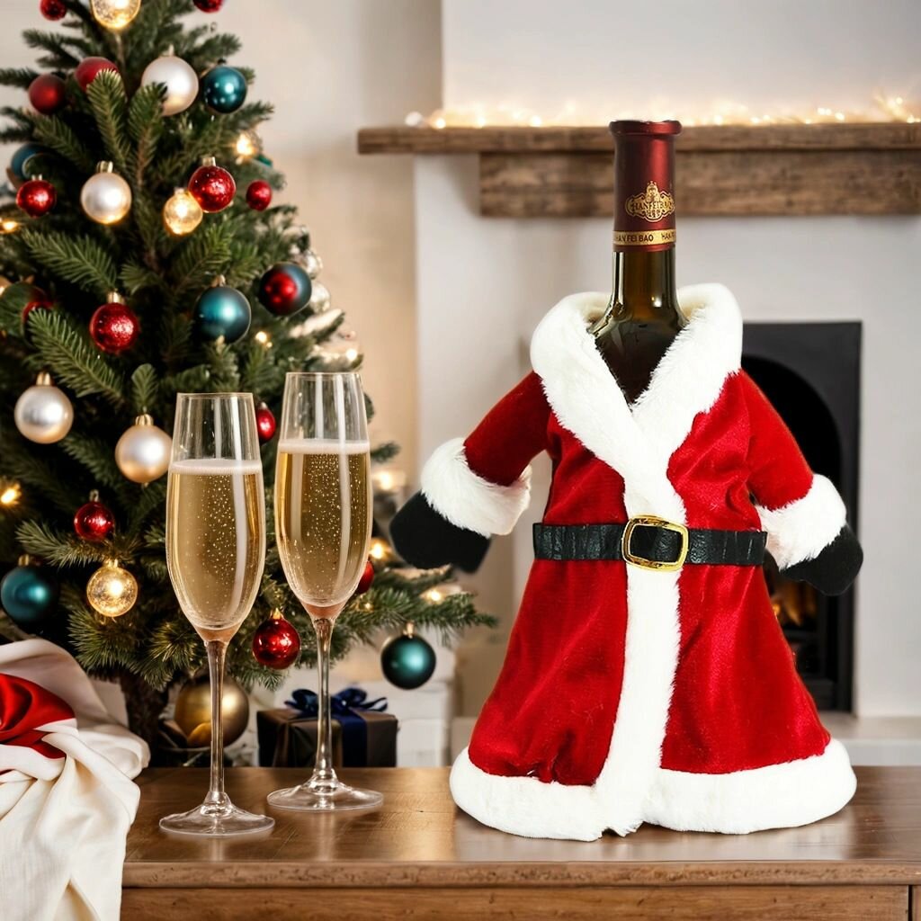 Новогодний чехол на бутылку, украшение на стол новогоднее