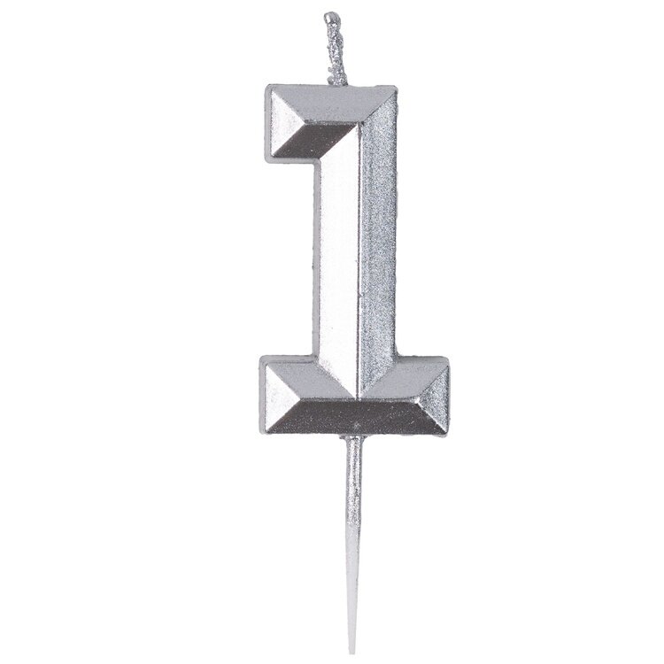 Свеча Веселая затея цифра 1 Диамант, серебро, высота 4.5 см