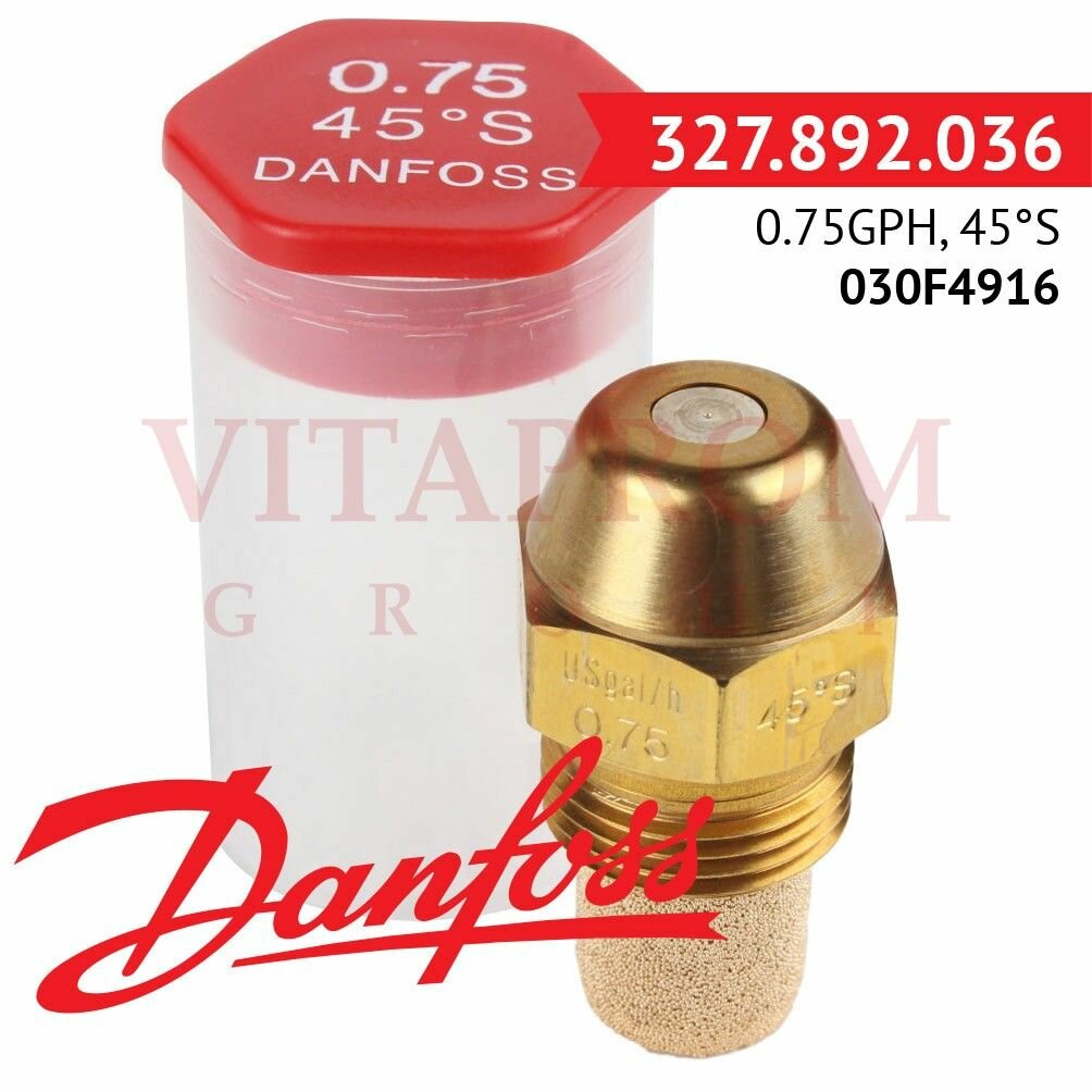 Форсунка Danfoss 0.75GPH, 45S, 030F4916, S - образная форма распыла, угол 45 градусов, для дизеля