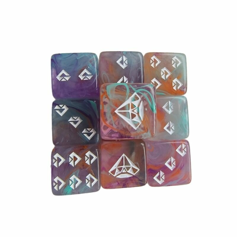 1 набор из 10, 6-гранных алмазных кубиков -фиолетовых, оранжевых и синих