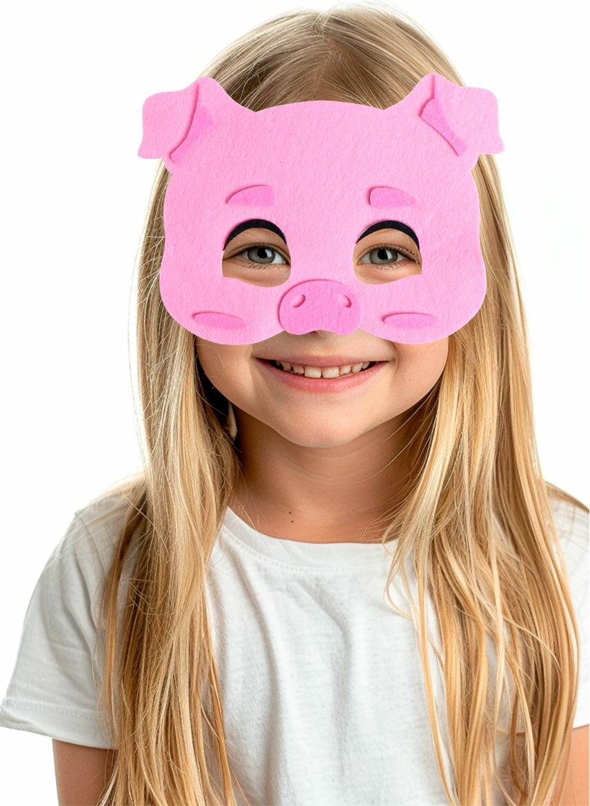 Маска карнавальная из фетра "Хрюшка" на резинке для детей, аксессуар для сюжетно-ролевых игр и детских праздников