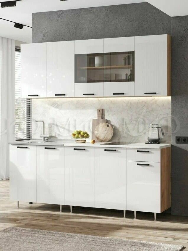 Кухонный гарнитур 1м Рио NEW дуб крафт белый, дуб крафт со столешницей, МИФ