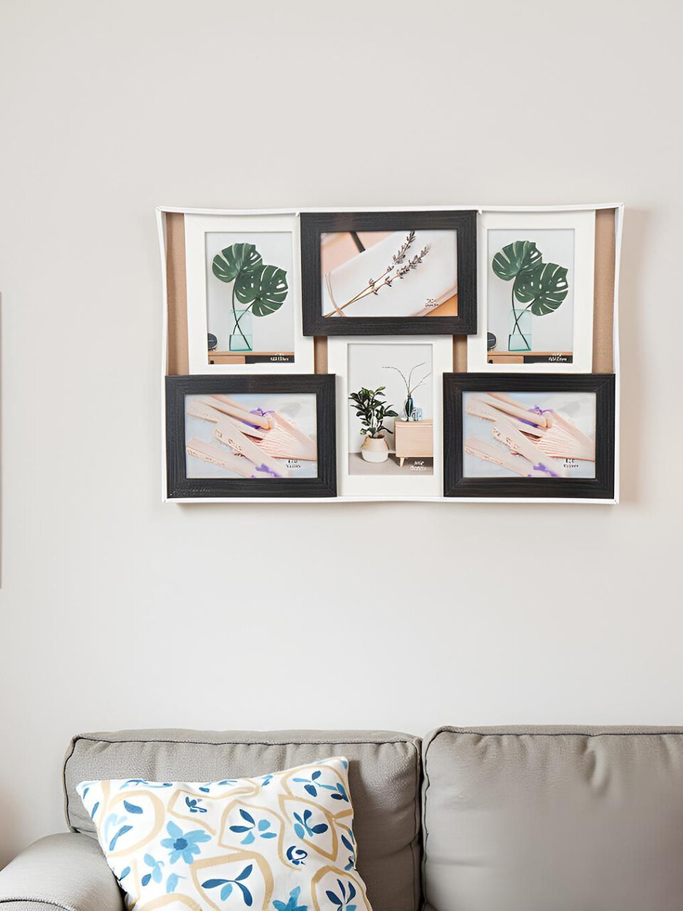 Фоторамка коллаж на 6 фото 10х15, 29.5х47 см, черно-белая