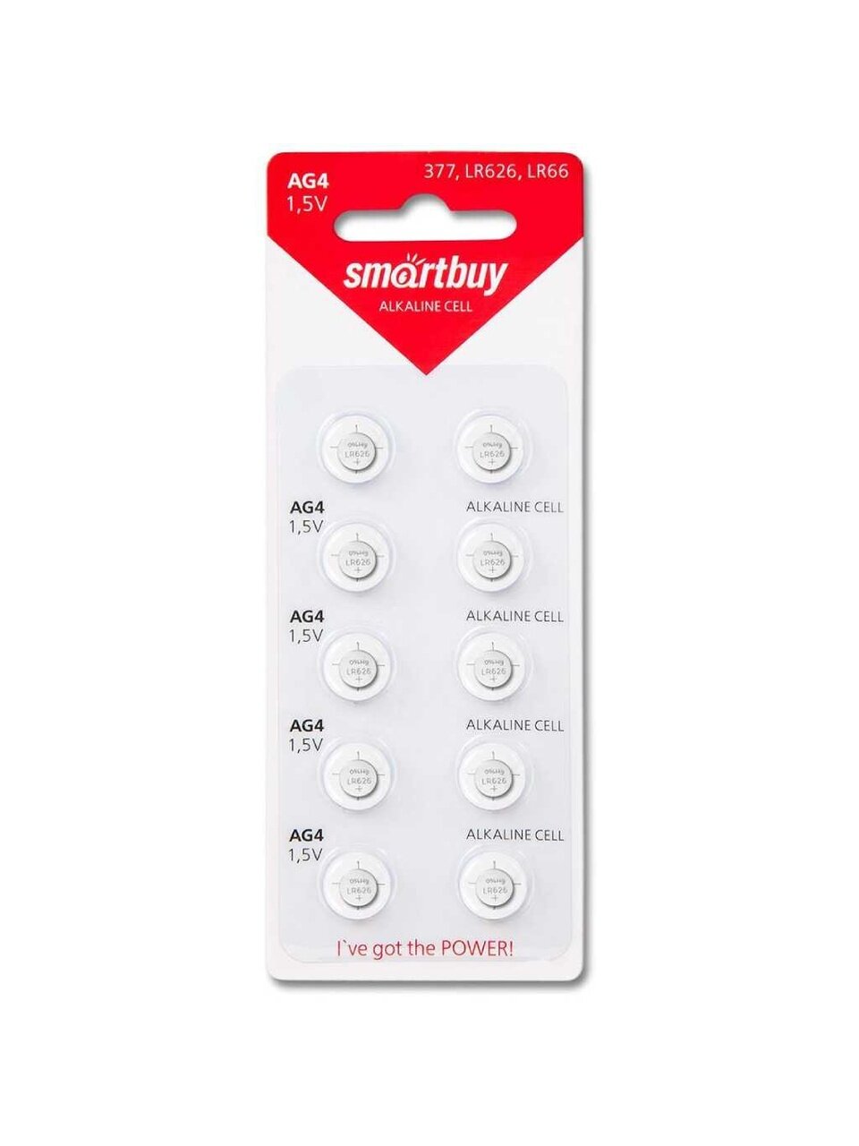 Батарейка Smartbuy, LR626 (377, G4), Alkaline, алкалиновая, 1.5 В, блистер, 10 шт