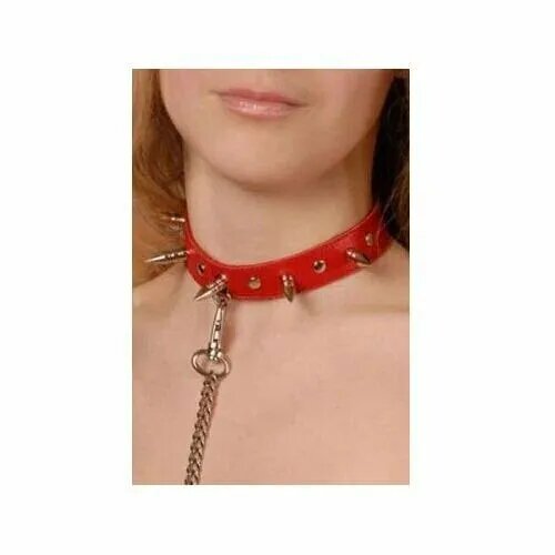 Ошейник из натуральной кожи «Sitabella» с шипами и поводком, красный