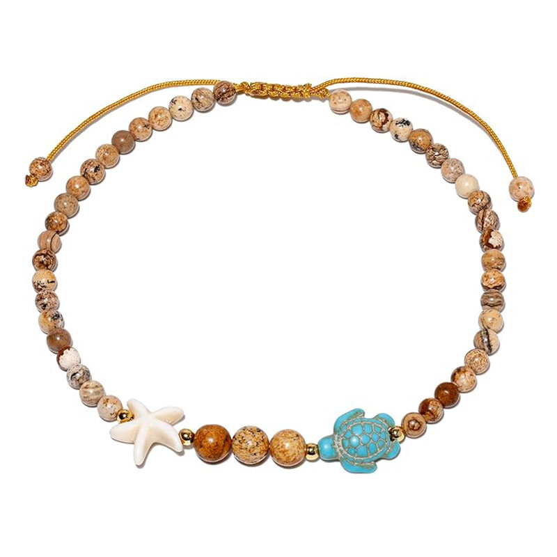 YMАнклет Плетеный Камень Бусы Бохо Океан Пляж Удача