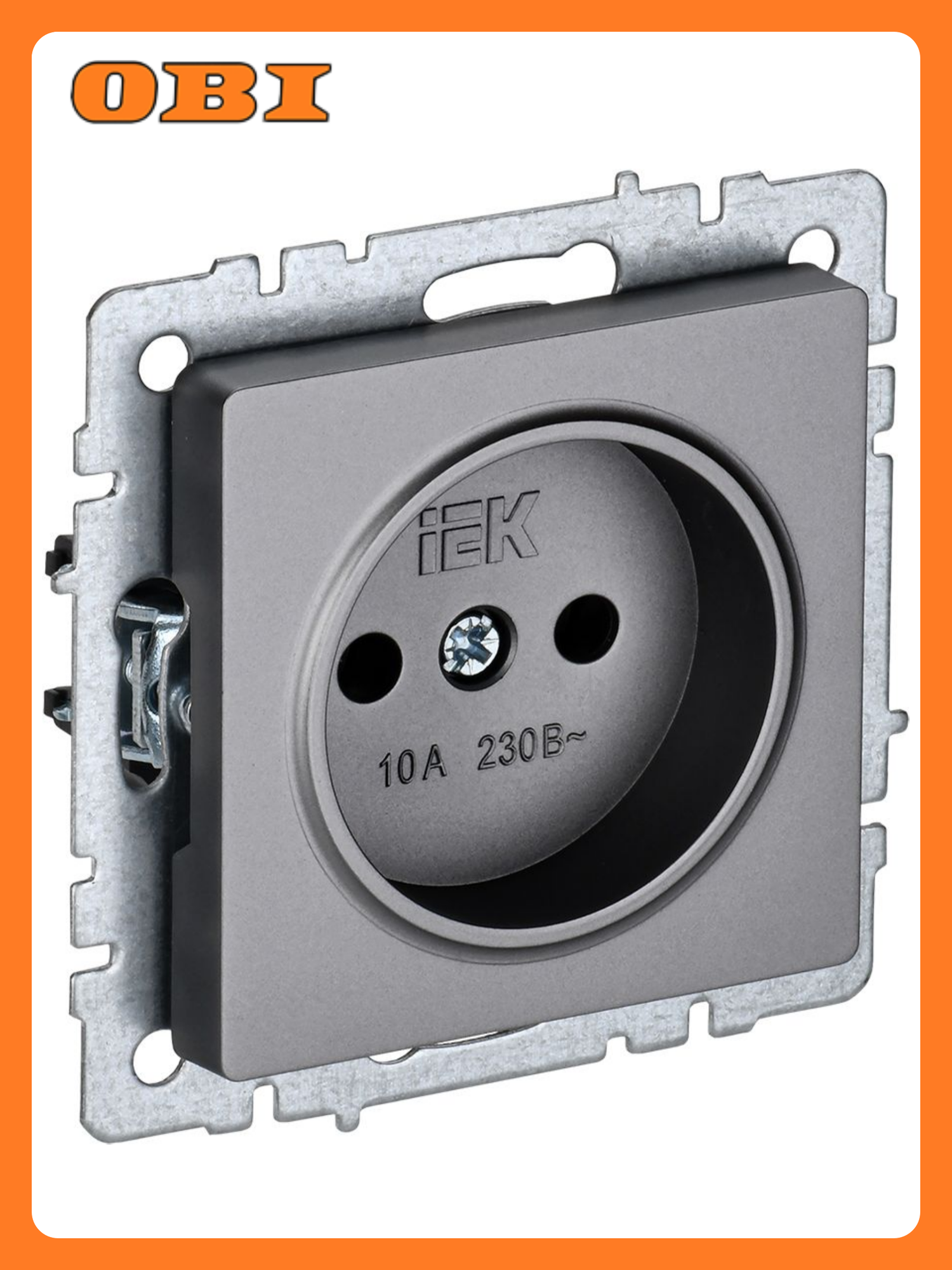 Розетка IEK BRITE РС10-1-0-БрС без заземляющего контакта, номинальный ток 10А, IP20, серый, подсветка