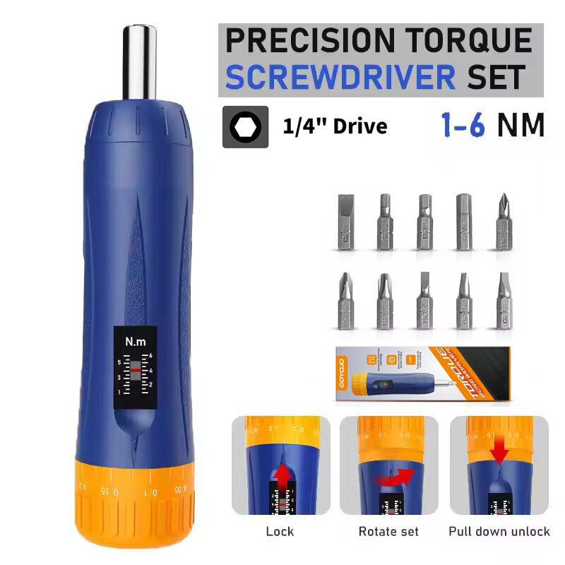 Предустановленная динамометрическая отвертка 1-6Nm 1/ 4 " с прецизионным регулируемым динамометрическим ключом для технического обслуживания, ремонта велосипедов и установки