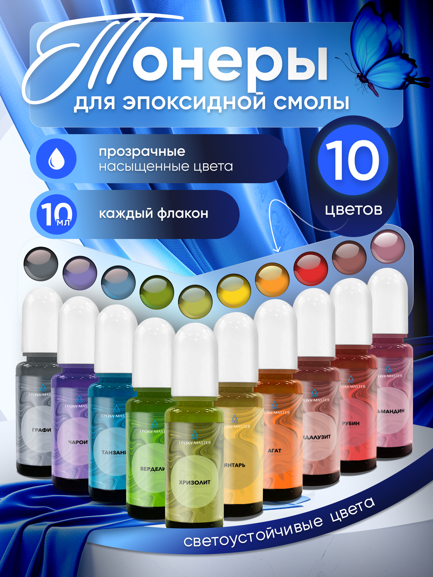 Набор тонеров Epoxy Master EPOXYMASTER, для эпоксидной смолы, прозрачный, желтый, 10шт