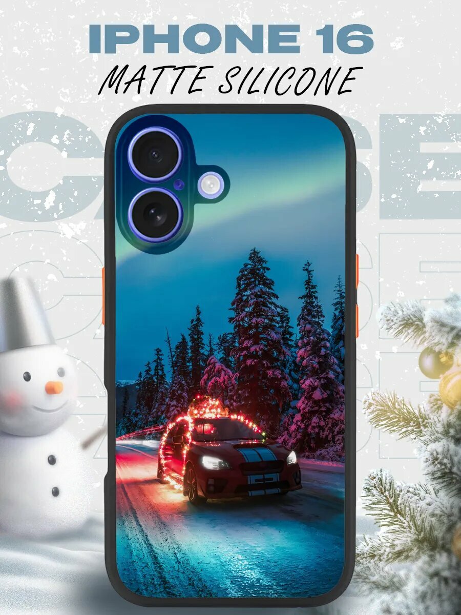 Новогодний силиконовый чехол iPhone 16 субару