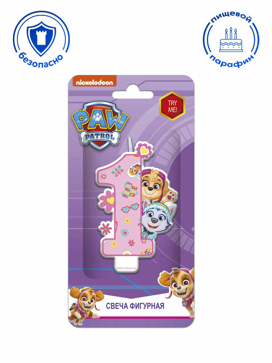 Парафиновая свеча в торт ND Play (цифра 1 с героем). Щенячий патруль / PAW Patrol для девочек, в блистере