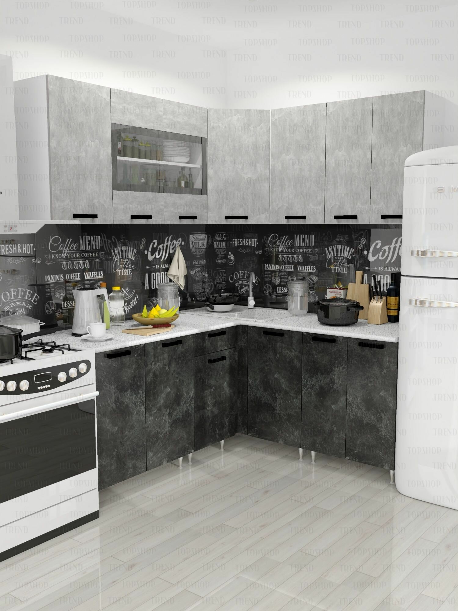 Кухонный гарнитур 180х160 см, Бетон /Антарес