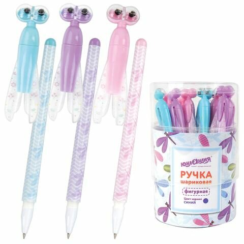 12 шт. Ручка фигурная шариковая юнландия "Стрекоза", синяя, пишущий узел 0,7 мм, 143789