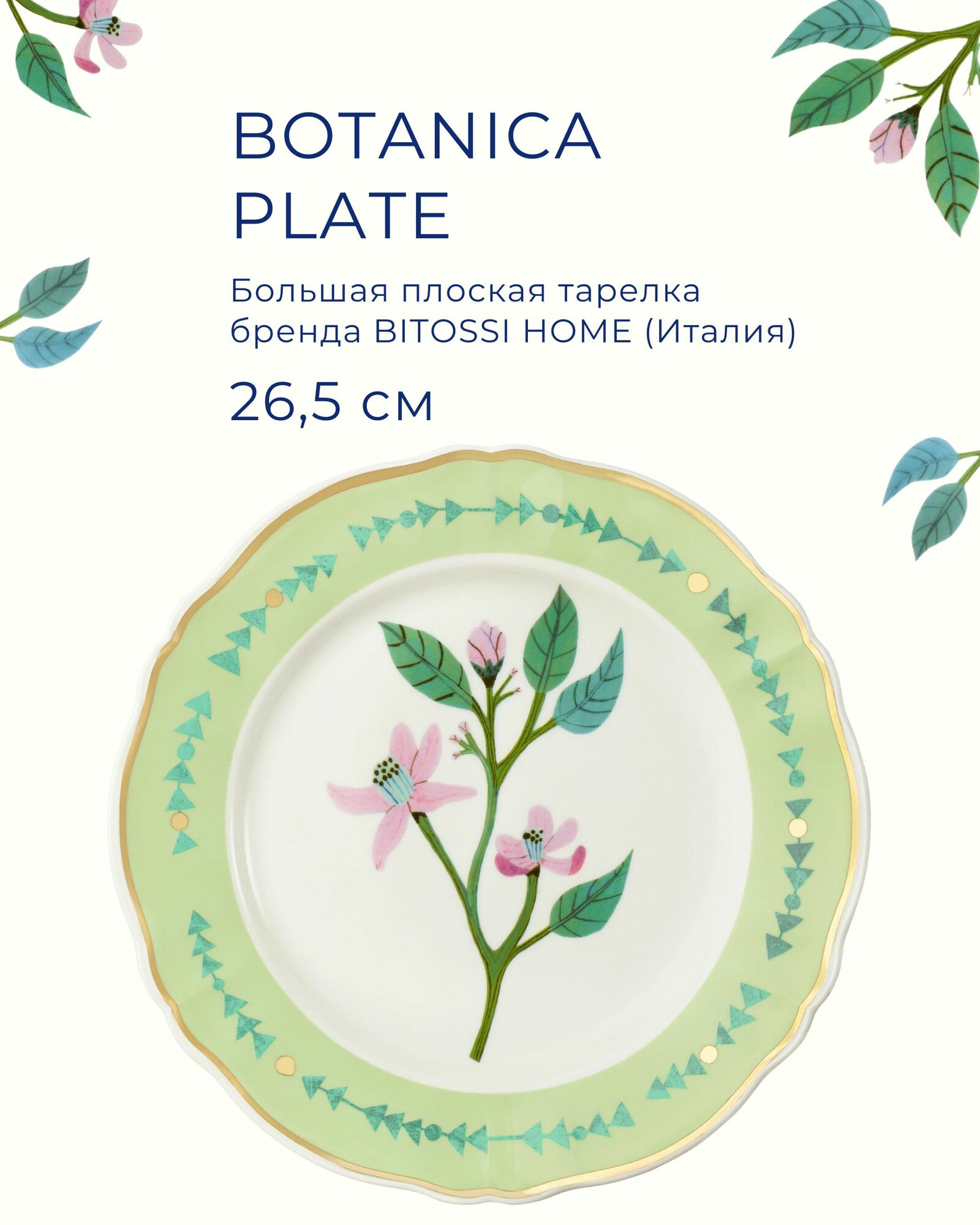 Тарелка плоская, зеленая 26,5 см, BITOSSI HOME, Botanica