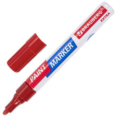 12 шт. Маркер-краска лаковый EXTRA (paint marker) 4 мм, красный, усиленная нитро-основа, BRAUBERG, 151980