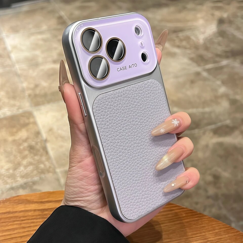 Матовый магнитный чехол для телефона Candy Leather для iPhone 17, Серый, Purple PP, For iPhone 15