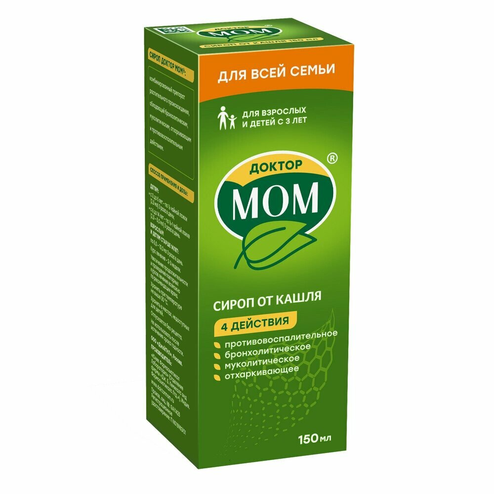 Сироп Доктор МОМ, комбинированный препарат, для лечения кашля, для детей от 3 лет