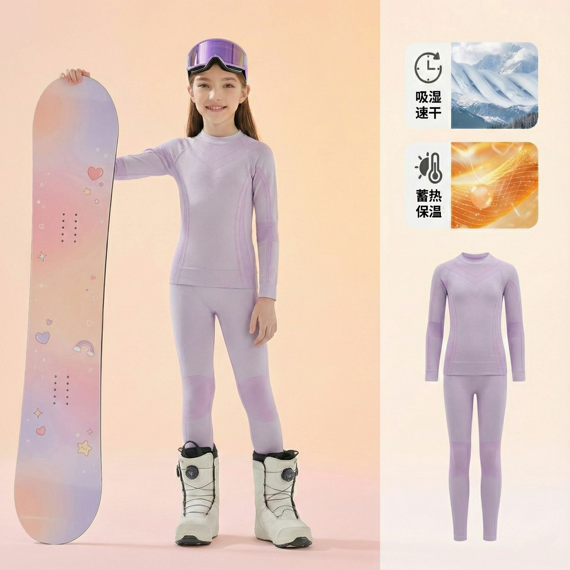 Детский комплект одежды для лыж с быстрой сушкой для мальчиков и девочек, зимние виды спорта на открытом воздухе, влагоотводящий, дышащий, теплый базовый слой нижнего белья