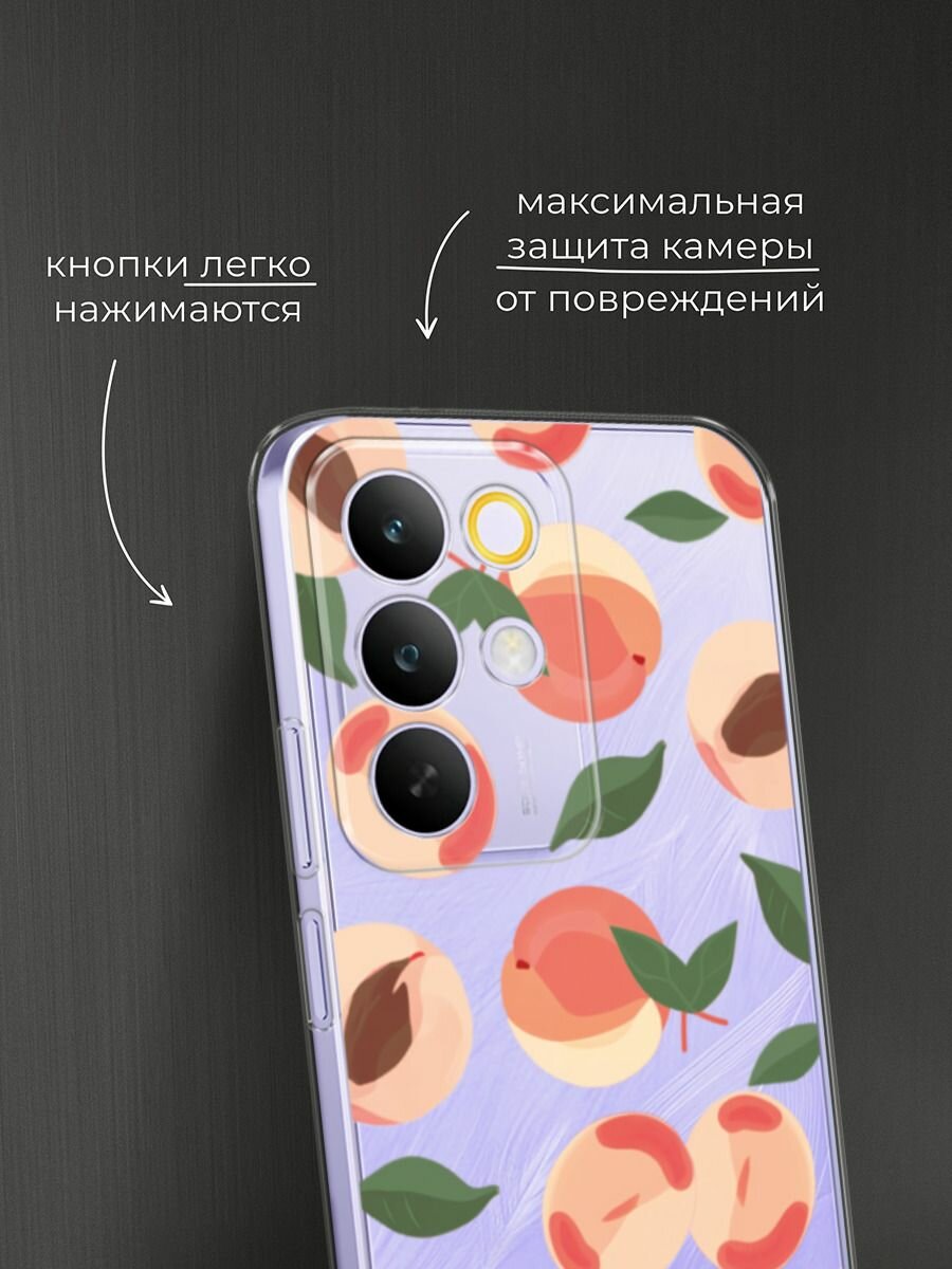 Чехол на Realme C85 / Реалми C85 с принтом Нежные персики паттерн 2, прозрачный — фото 1
