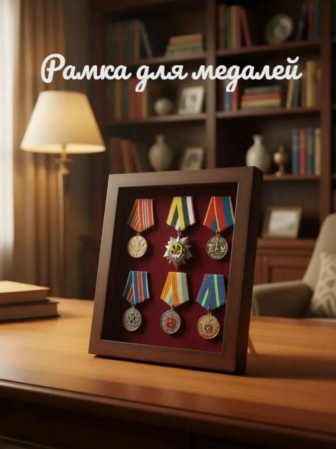 Рама футляр ручной работы для медалей, орденов и нагрудных знаков бордовая