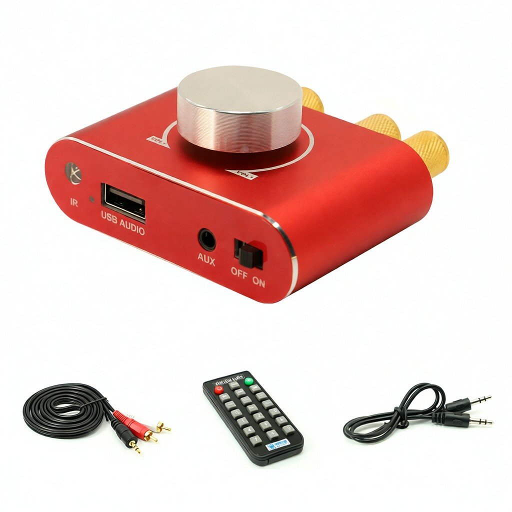 Модуль усилителя звука X15H, 15W, стерео, 12/24V, входы BT 5.1, 3.5 мм AUX, USB Flash (до 32ГБ/FAT32), управление ручным кнопкой, пультом дистанционного управления, приложением Sinilink, черный, красный (по выбору)