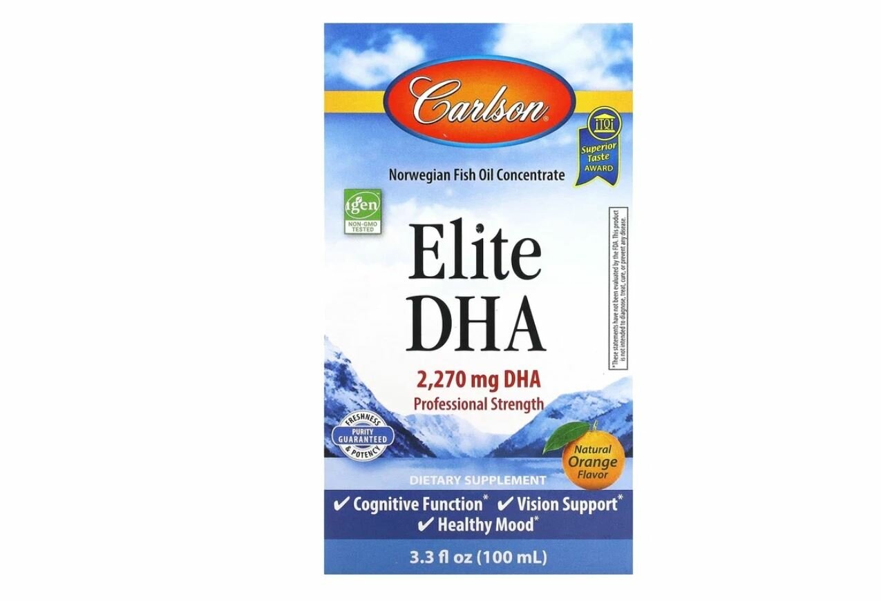 Carlson, Elite DHA, Омега 3 Рыбий жир 2270 мг, 100 мл (Апельсин)