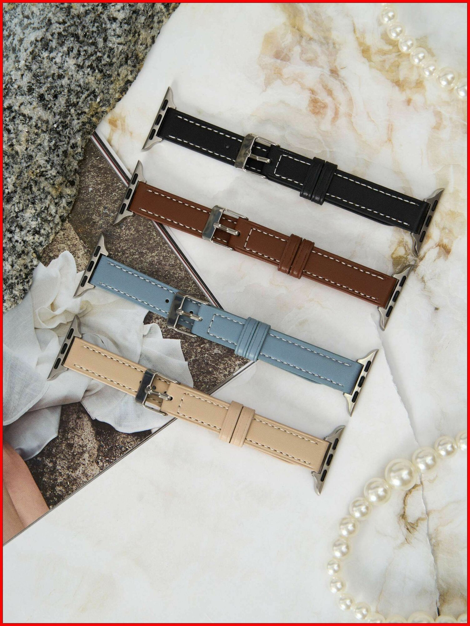 Эксклюзивный ремешок из натуральной кожи черного цвета для Apple Watch 42 44 45 46 мм