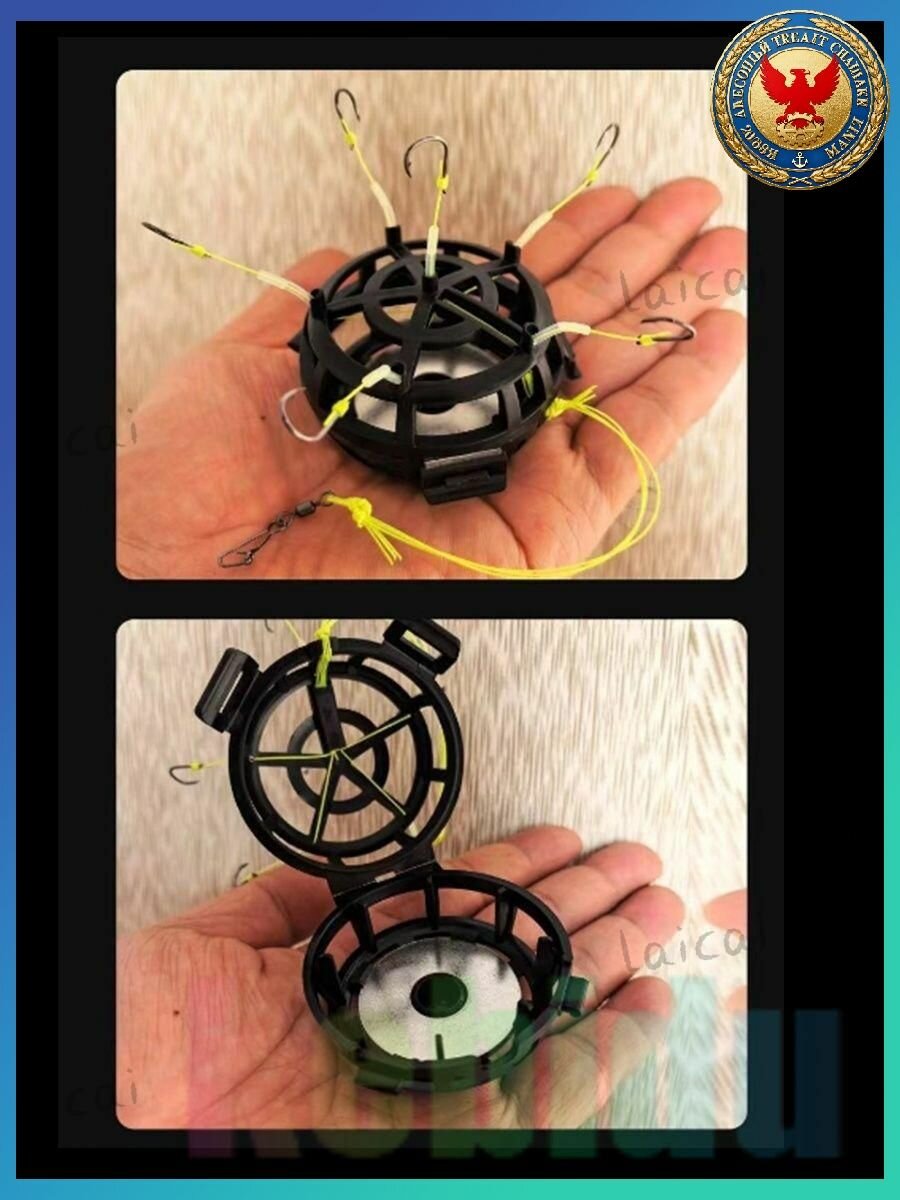 Донная кормушка - соска в боксе 6 крючков #10-2 шт / Фидерный Карповый монтаж с кормушкой