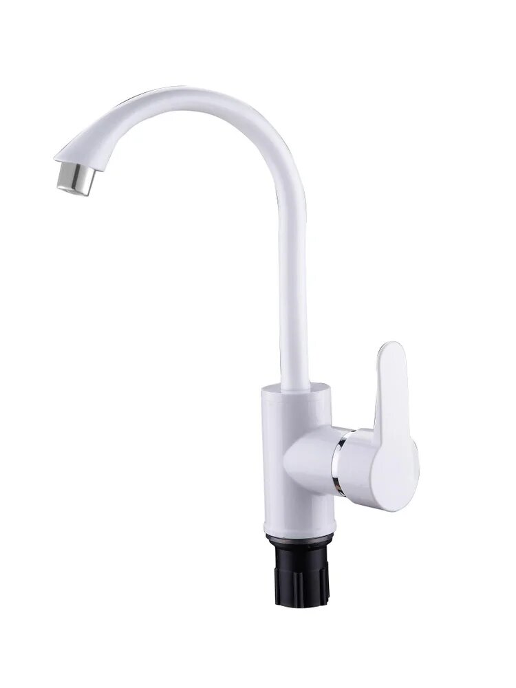 Смеситель для кухни РМС PL5 PL5-017F-1 с поворотным изливом, белый, глянцевый, однорычажный, с керамическим картриджем