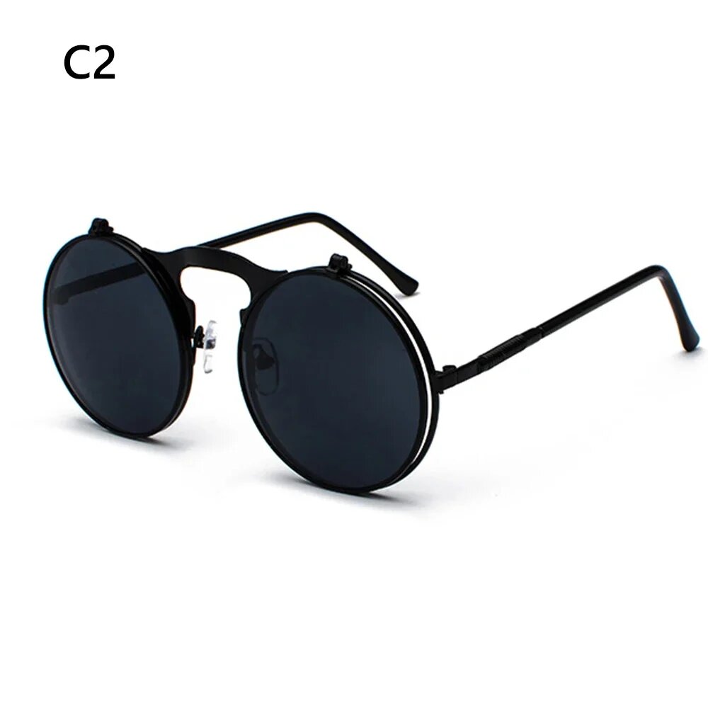 Солнцезащитные очки с откидной крышкой, круглые солнечные очки в металлической оправе, с защитой от ультрафиолета, в стиле стимпанк, для мужчин и женщин