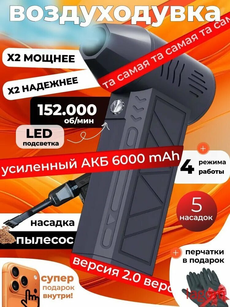 Воздуходувка пылесос турбо портативная аккумуляторная, Ветродуйка с функцией пылесоса / Воздуходувка для компьютера, Турбовентилятор