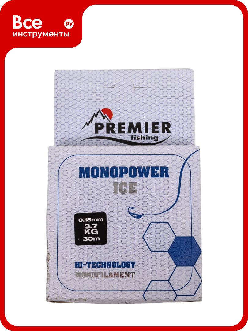 Леска Premier fishing MONOPOWER ICE PR-MI-T-018-30, 0.18мм/30м, прозрачный