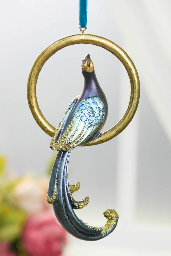 Ёлочная игрушка фазан В золотом кольце, полистоун, 17 см, Goodwill D46008-2