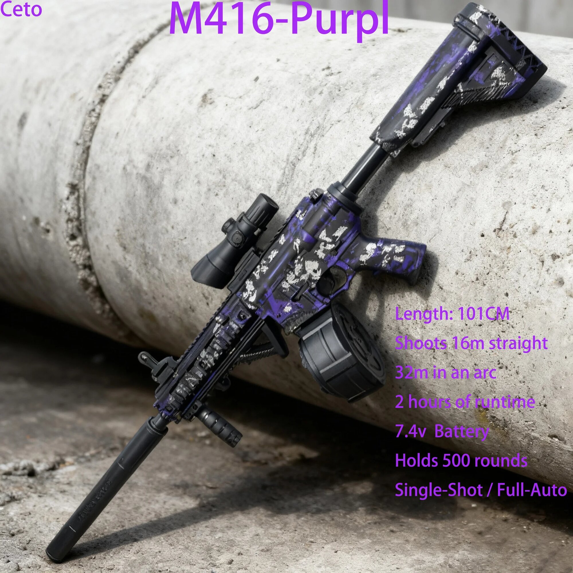 M416-Purple гелевый бластер, 101см, 500 BB
