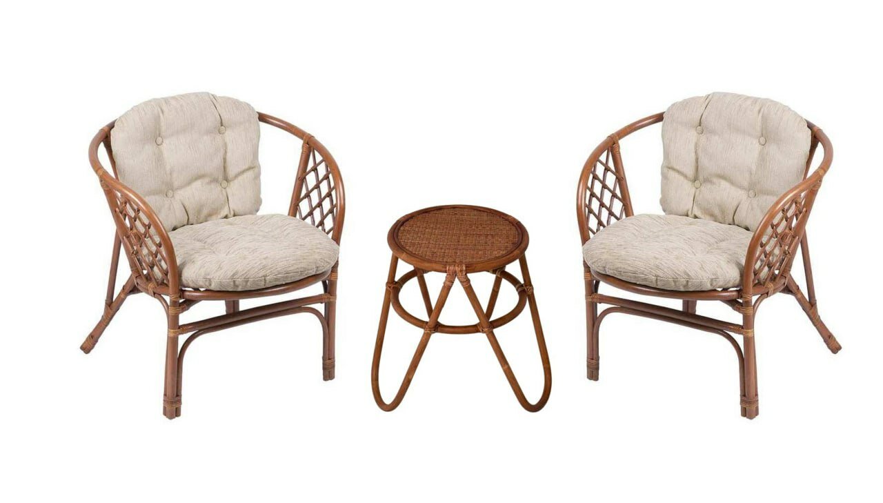 Комплект садовой мебели Багама Kiwi из натурального ротанга с бежевыми подушками, цвет миндаль матовый