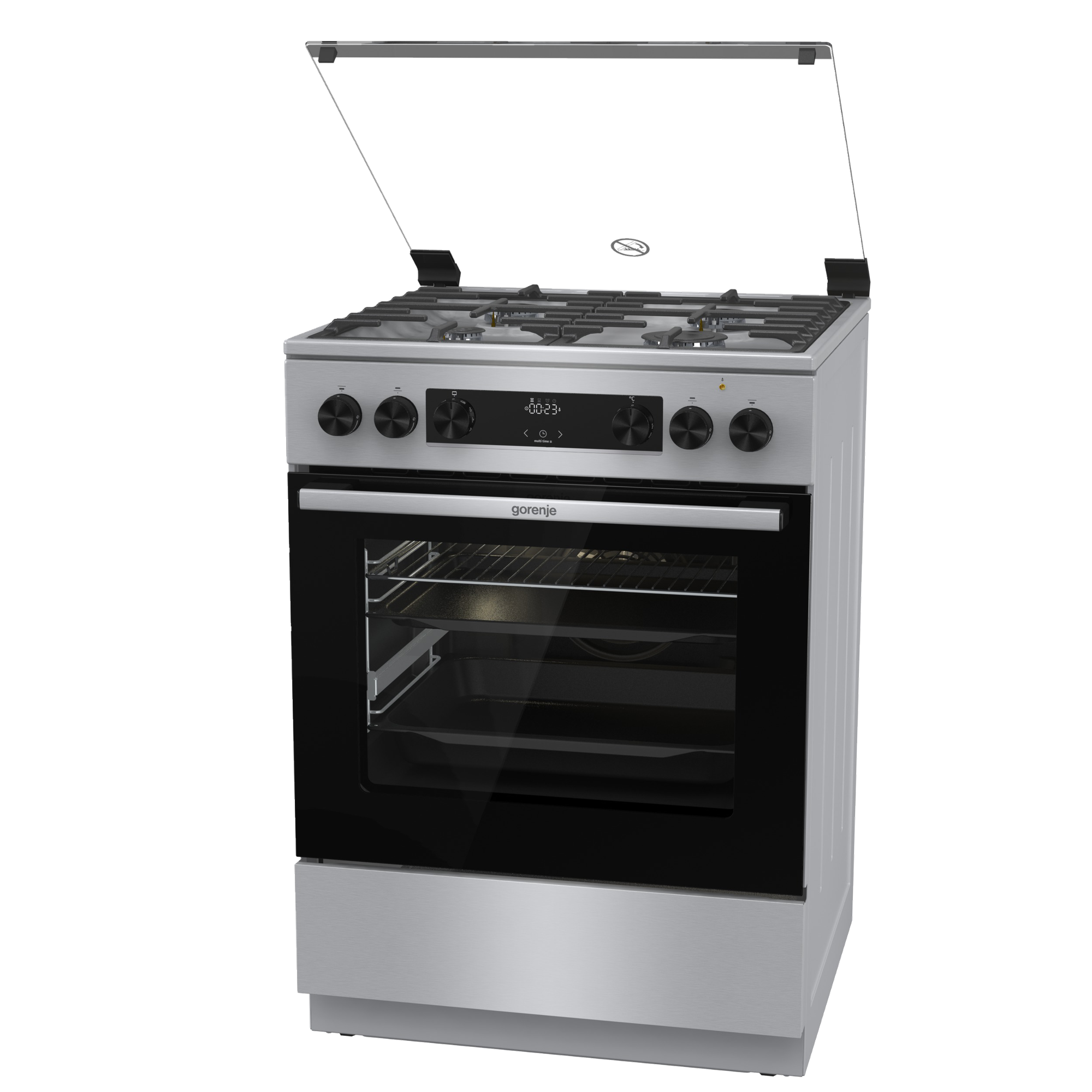 Комбинированная плита Gorenje GKS6C72XF, 4 газовые конфорки, электрическая духовка 71 л, 11 режимов, серебристый