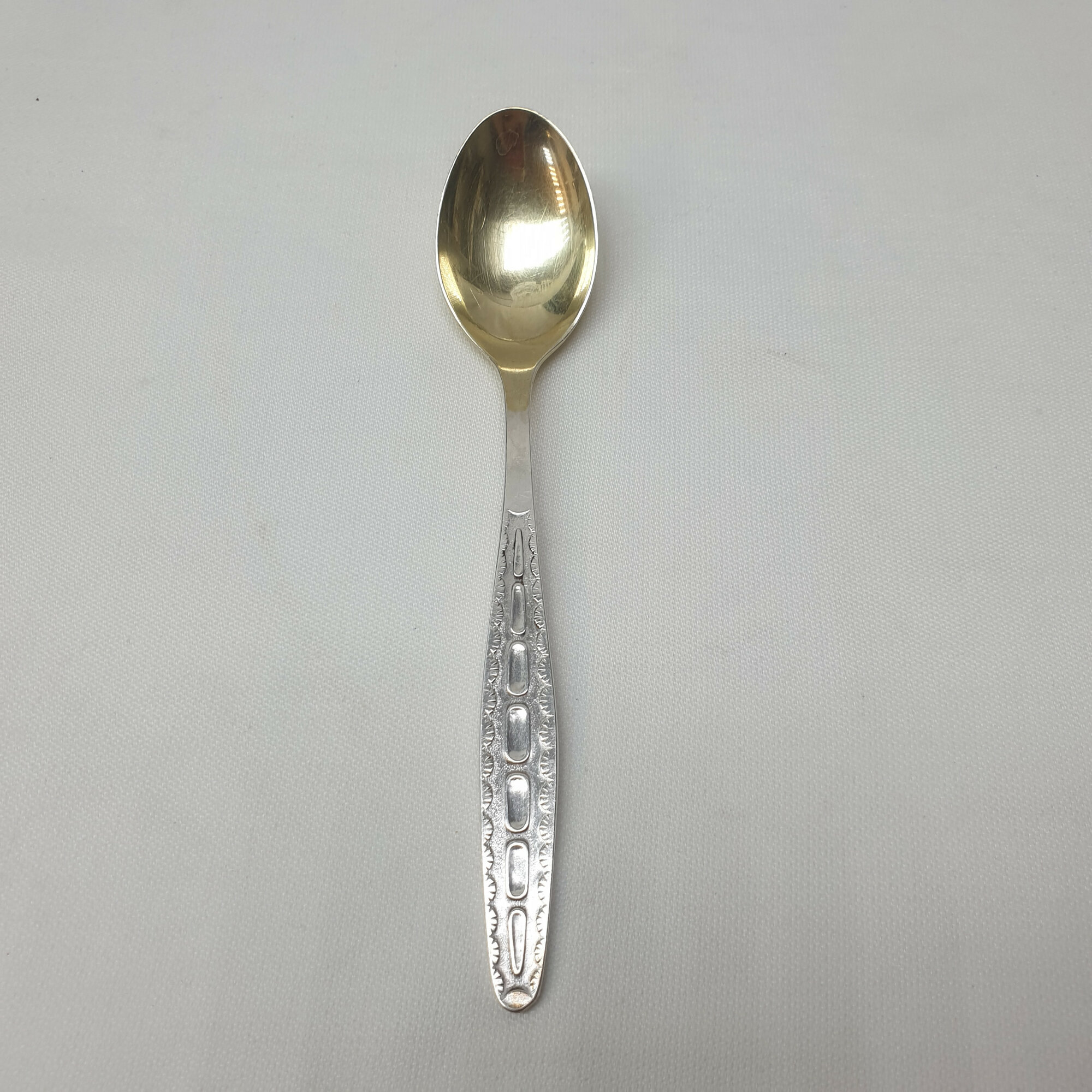 Винтажная чайная ложка Кольчугино, мельхиор, позолота, СССР