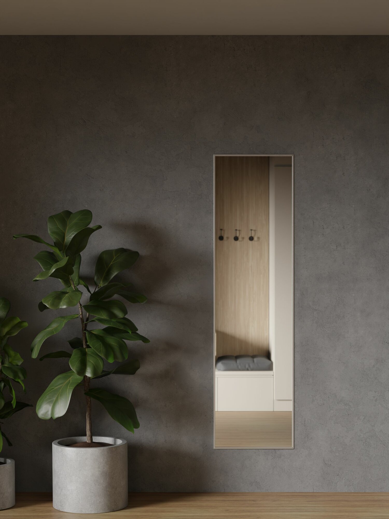 Зеркало в алюминиевой раме настенное ONE MIRROR 160х45 см. Серебро