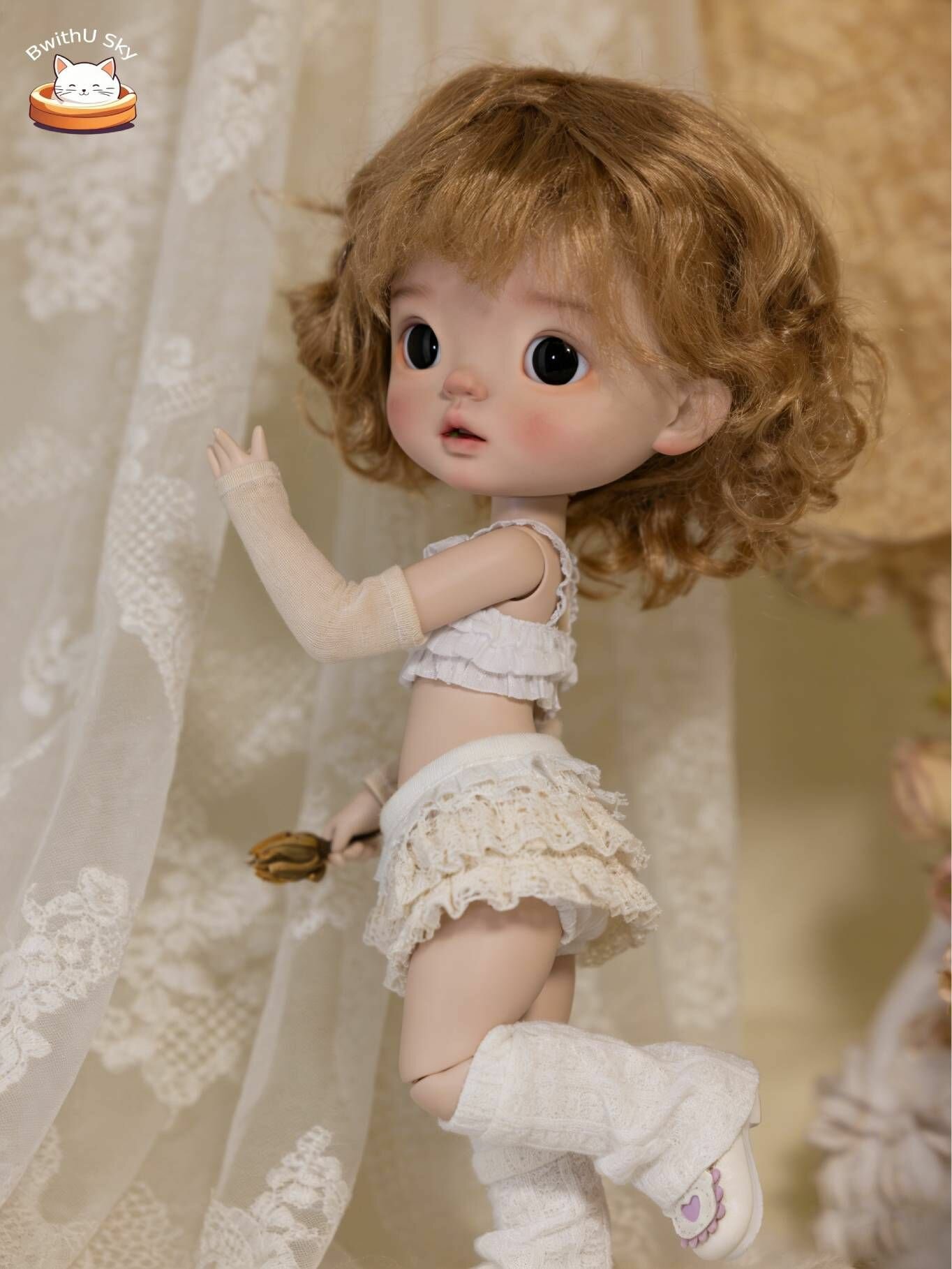 BwithUSky Ricey 1/6 BJD Кукла: Белый Милый Наряд с Кружевом и Рюшами, Нежный Девчачий Лук