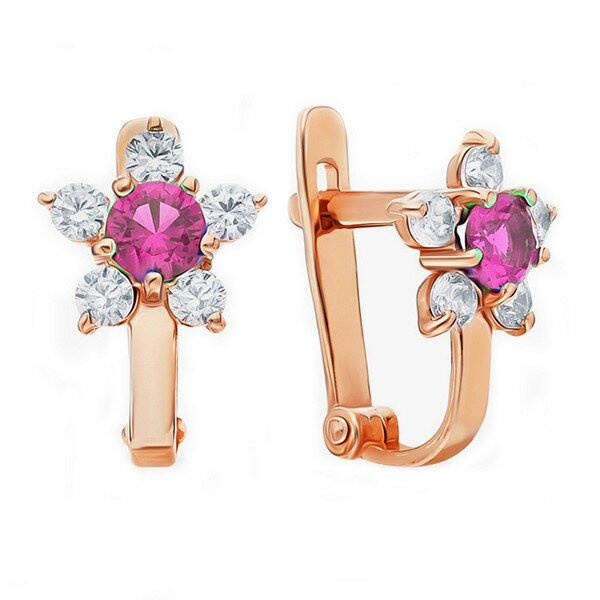 Серьги, красное золото, 585 проба, фианит