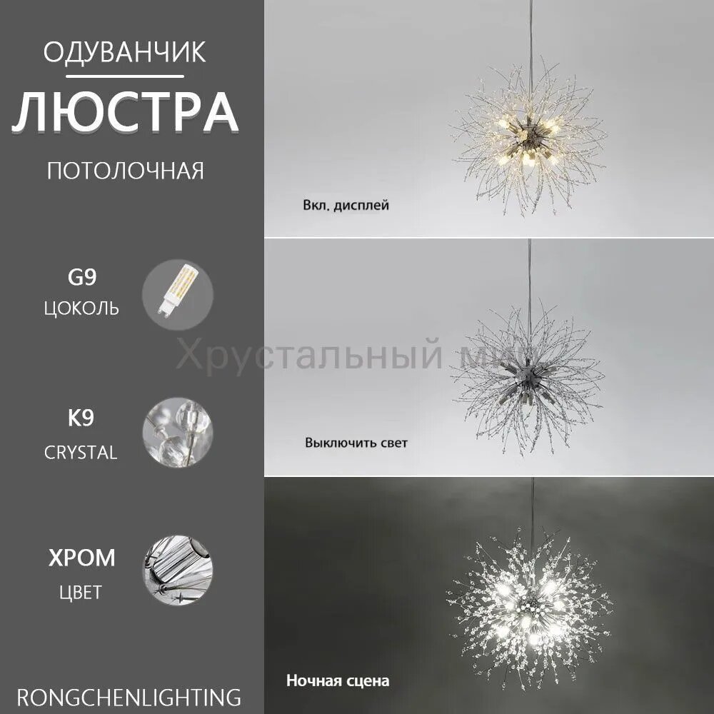 Люстра светодиодная "Одуванчик" G9, теплый свет 2700-3000K, площадь освещения 15 м², 42 веточек — фото 1