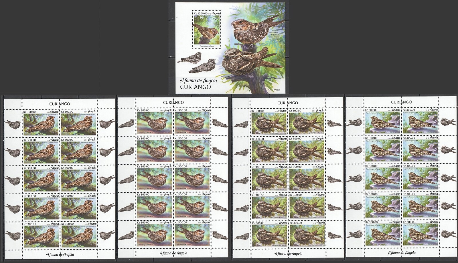 Марки 2019 год Ангола Птицы Козодои Фауна #2235-2238 ! 4 Листа+Bl212 Mnh