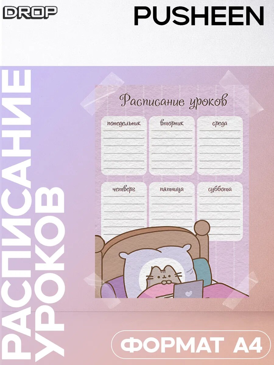Плакаты на стену расписание уроков Pusheen