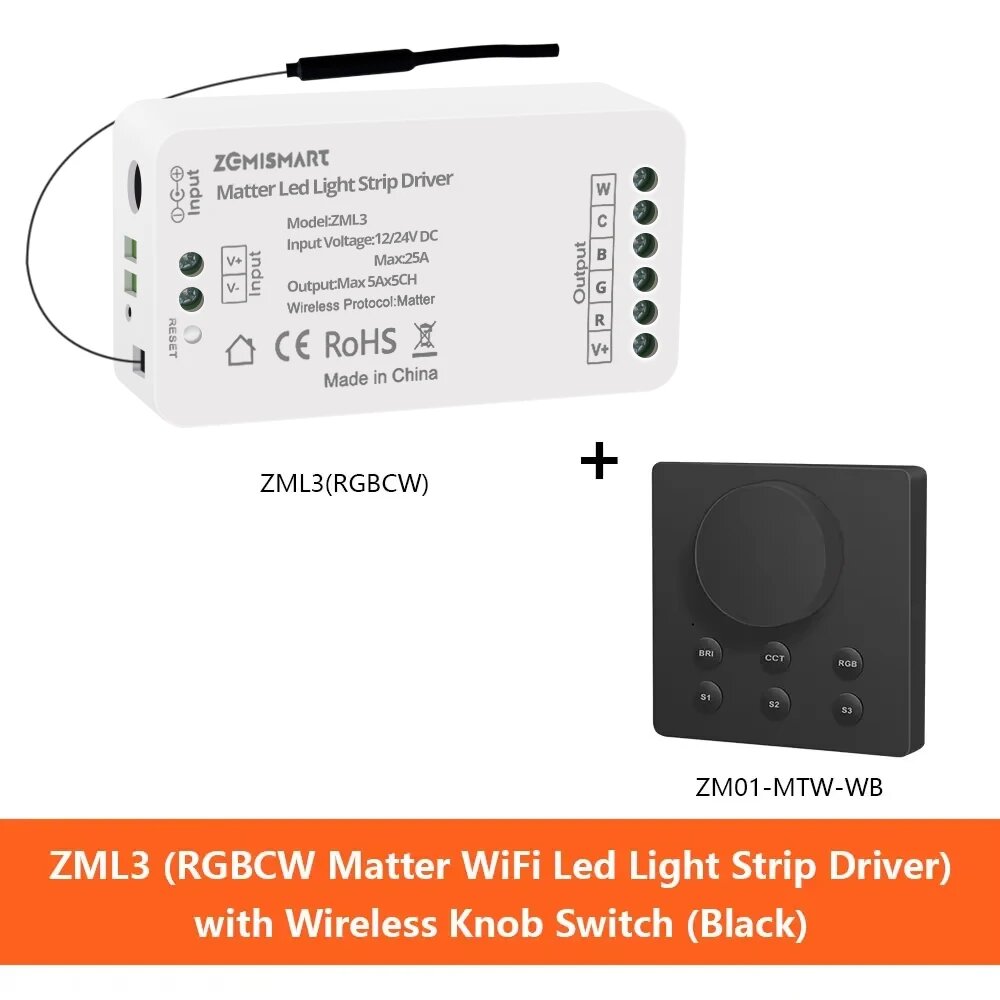 RGB-контроллер Matter WiFi Max 25A ZML3 (RGBCW) Black