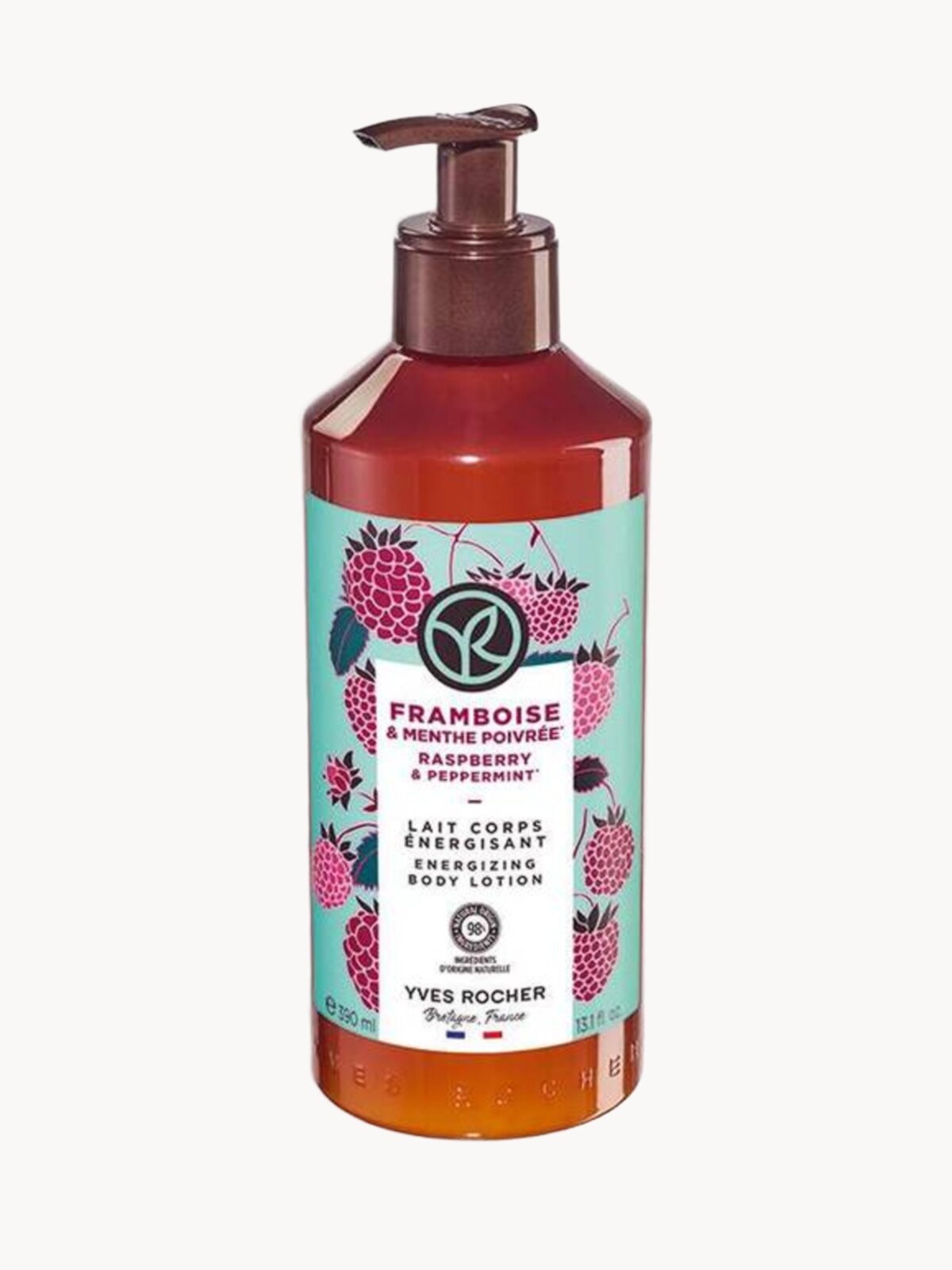 Молочко для тела Yves Rocher "Малина и Мята", увлажнение, с дозатором, бутылка, 390 мл