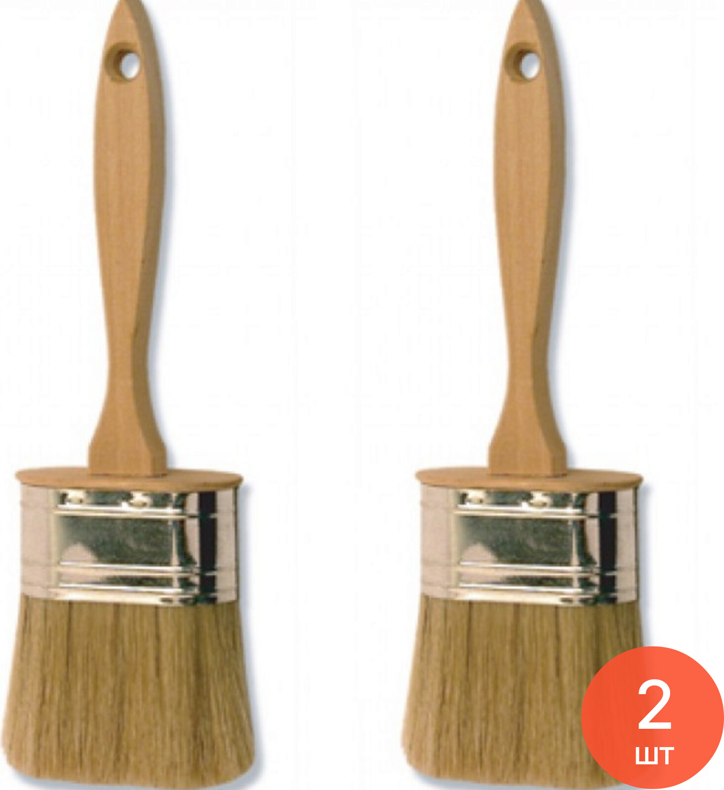 Кисть малярная 888 Евро ракля, с натуральной светлой щетиной и деревянной ручкой, овальная, 45х25мм / малярные и отделочные инструменты (комплект из 2 шт)