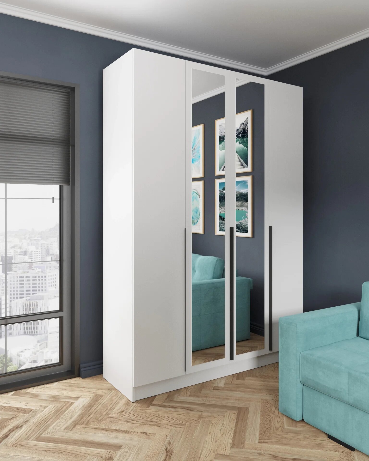 Шкаф 4-х створчатый «Мадрид» с зеркалом, белый (1600х540х2300)